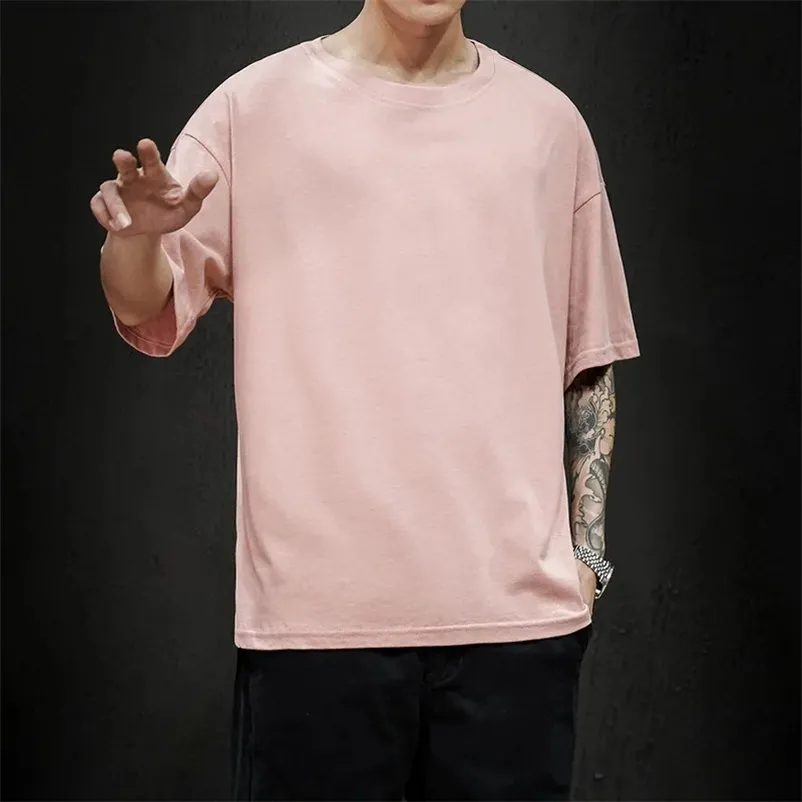 Summer Men's T-Shirt Fashion Solid Oversized Hip Hop Short Sleeve Casual Cotton Streetwear Top ...
