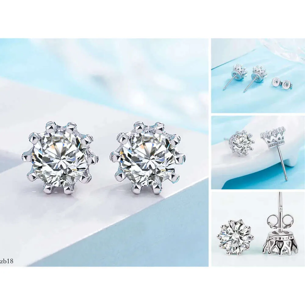 Sterling Silver Earrings 1.0ct VVS Diamond Halo Ear Studs 14K Gold ...