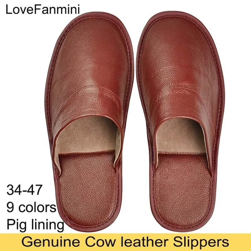 Genuine Cow Leather Indoor Slippers for Men Flat Heel Flip Flop Style ...
