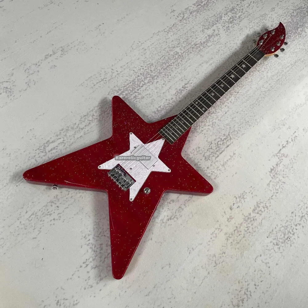 Premium Red Six-String Electric Guitar with Five-Pointed Star Body and ...