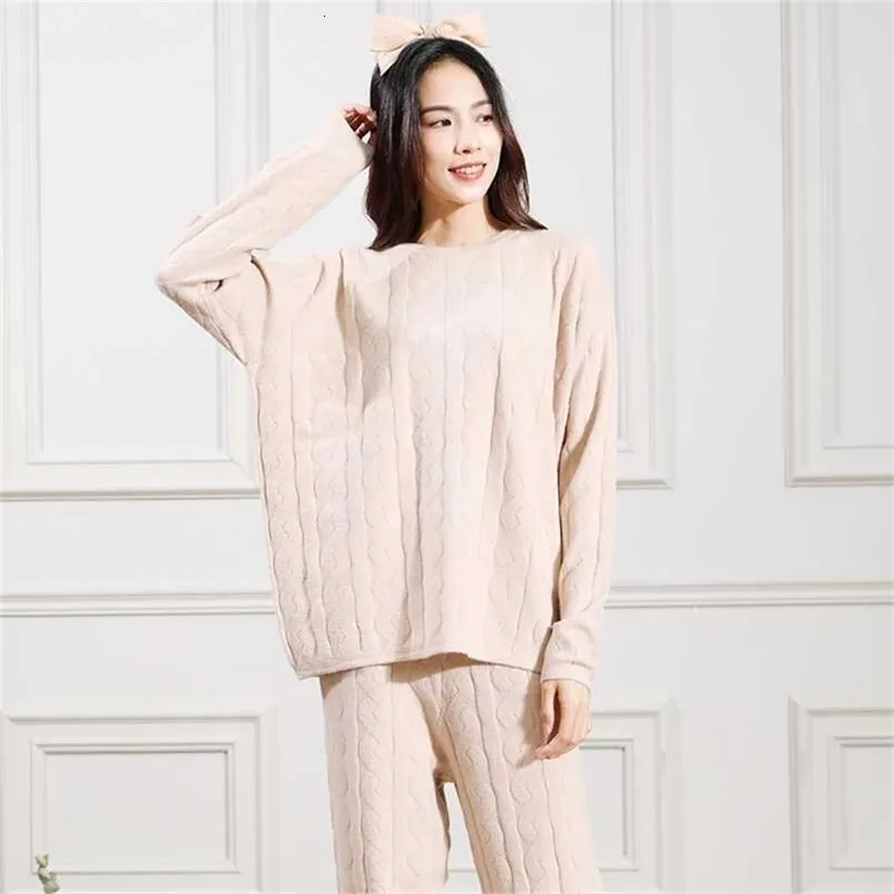 Women Sweater Pajamas Set Full-Length Round Neck Bell Sleeve Ankle ...
