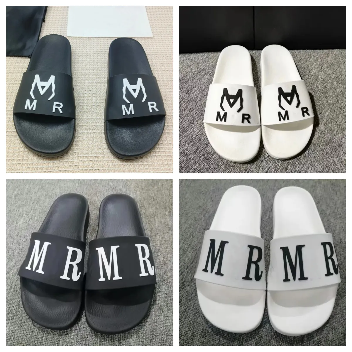 Bloom Print Leather Slides Designer Unisex White Slide Sandals For ...
