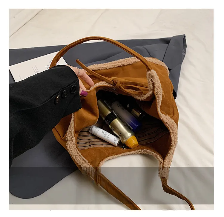 Designer Lamb Wool Tote Bag: Casual, Large Capacity Shoulder Bag for ...