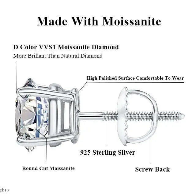 Sterling Silver Earrings 1.0ct VVS Diamond Halo Ear Studs 14K Gold ...