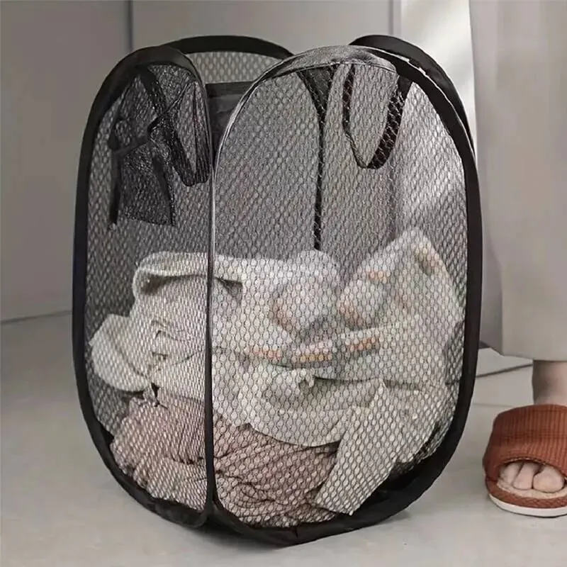 Household Mesh Laundry Basket Foldable Dirty Clothes Storage Hamper ...