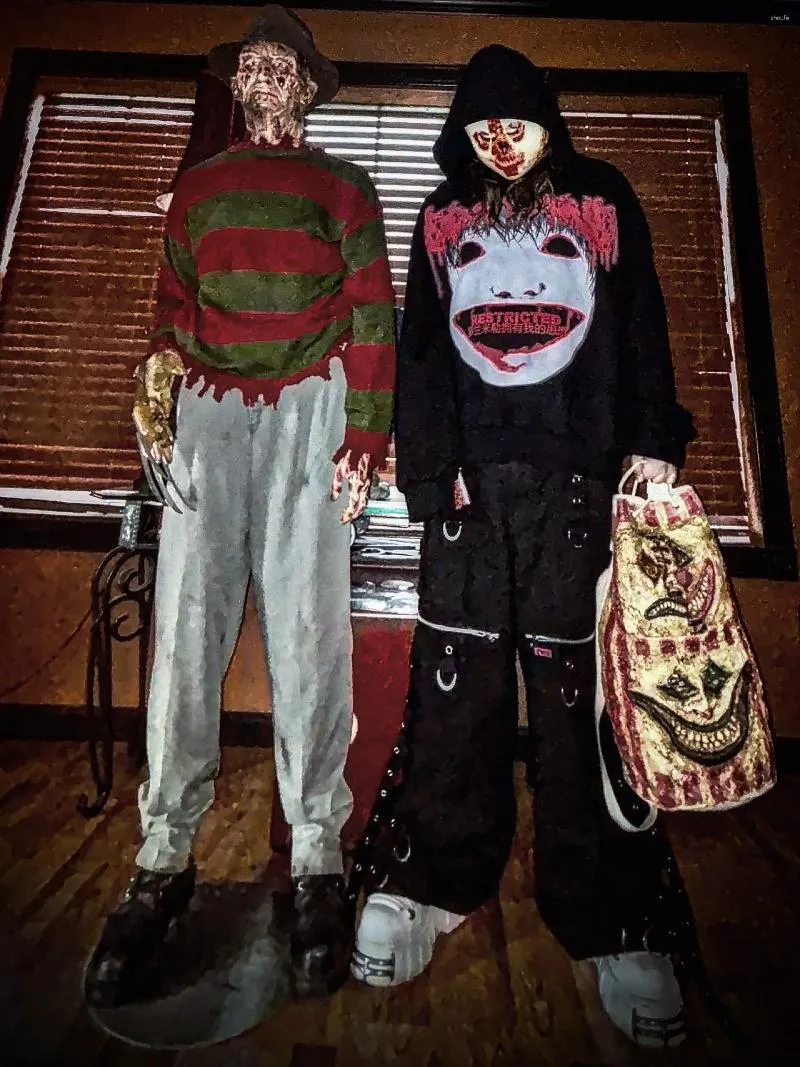 Men's Horror Print Hoodie: Drolandmiller Women's Goth Streetwear Grunge ...