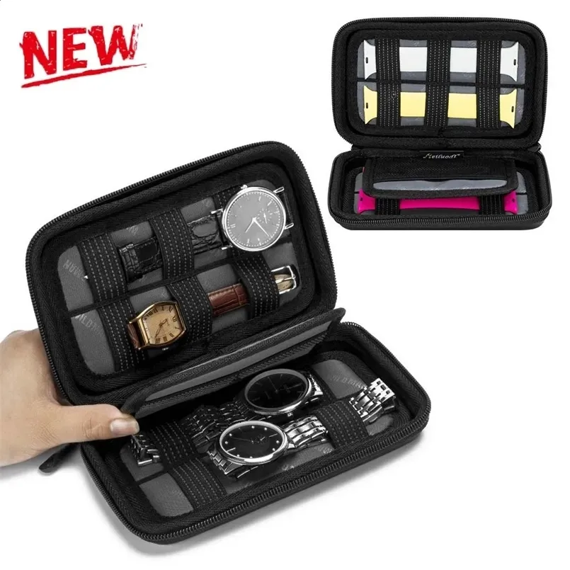 Watch Storage Box Portable Organizer 4-Slot Black Hard Shell Waterproof ...