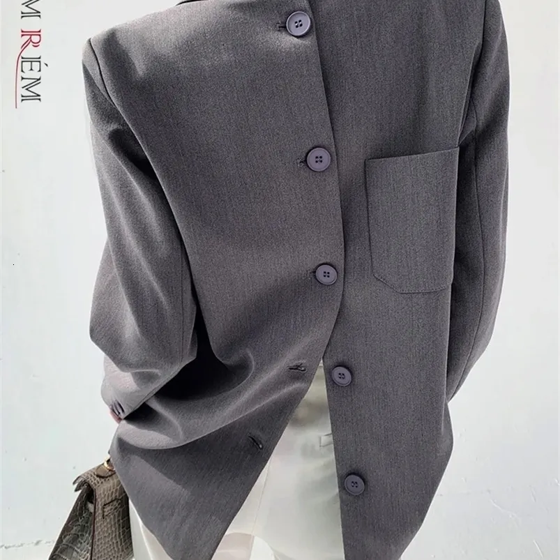 Back Button Blazer: Women's Grey Notched Long Sleeve Fashion Coat ...
