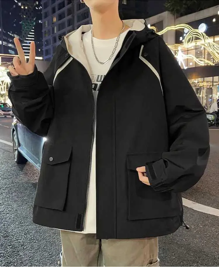 2025 Spring Korean Unisex Hooded Windbreaker Jacket Long Belt Closure ...