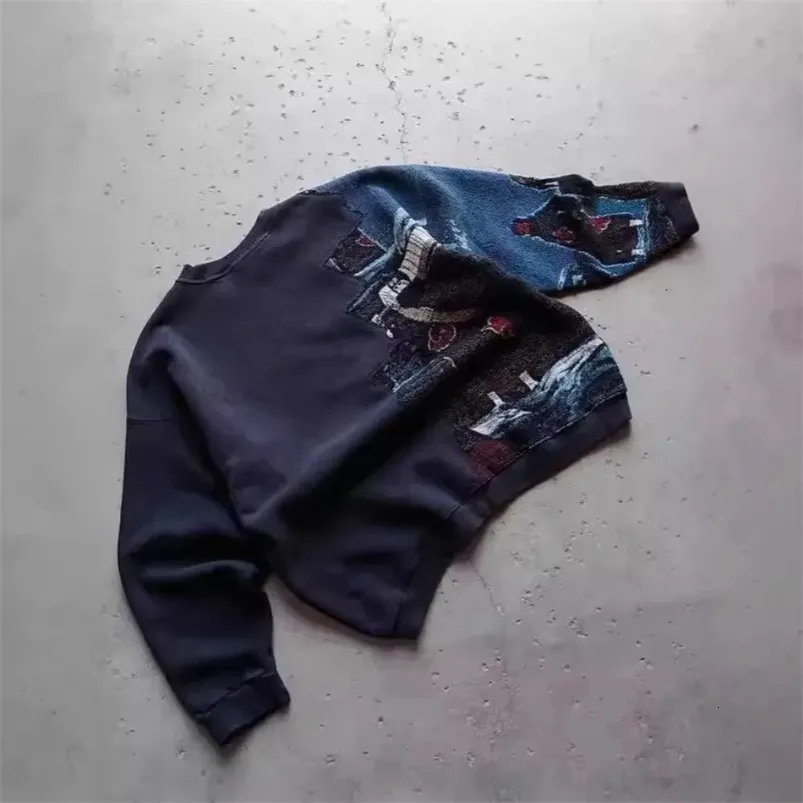 American Style Heavy Duty Embroidery Splicing Loose Fitting Pullover ...