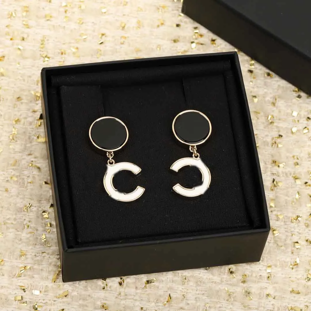 Luxury Charm Drop Earrings, 18K Gold Plated, White and Black Color ...
