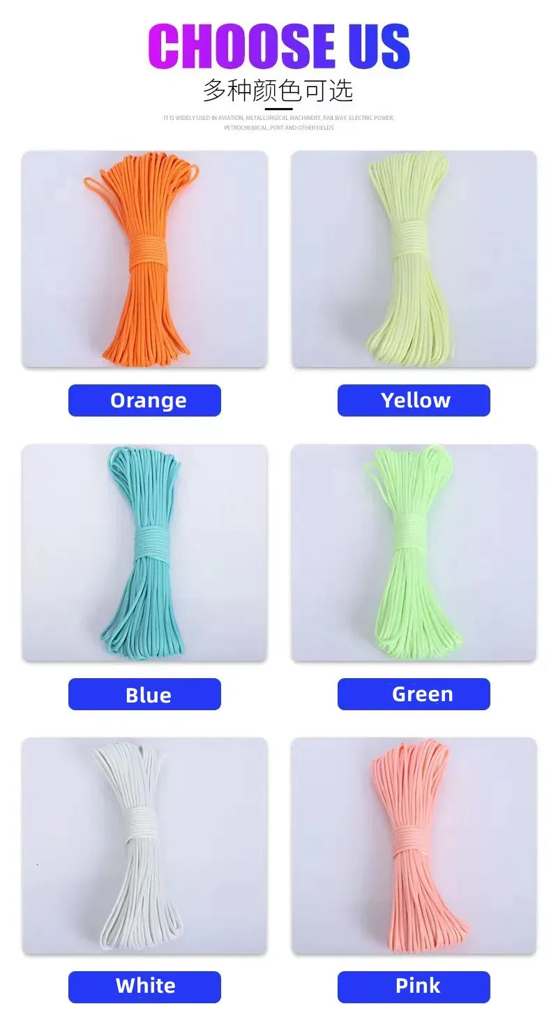 50m/100m Diameter 4mm 9 Strand Core Paracord, Multi Outdoor Luminous ...