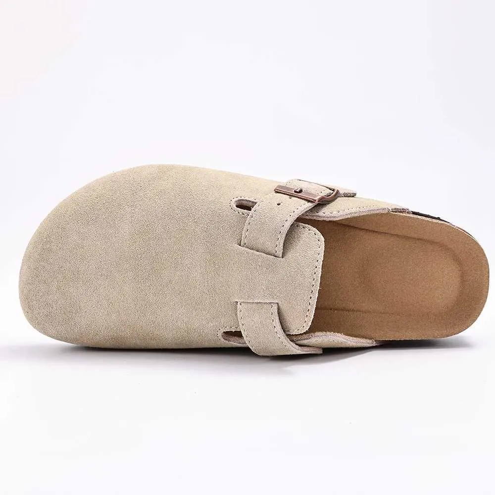 PoP Genuine Suede Clogs for Women and Men, Soft Cork Footbed Leather Mules, Comfort Potato Shoes ...