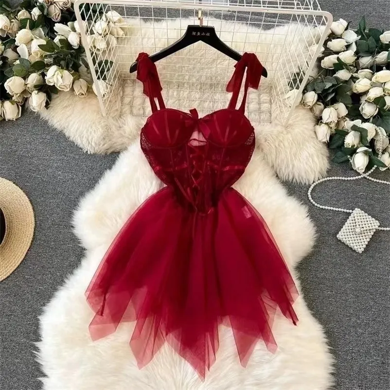 Sweet Christmas Lace Splice Mesh Nightwear Set For Ladies Backless ...