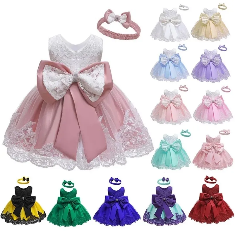 Baby Girls' Princess Dress and Hairband Set - Elegant Bow, Lace Ball ...