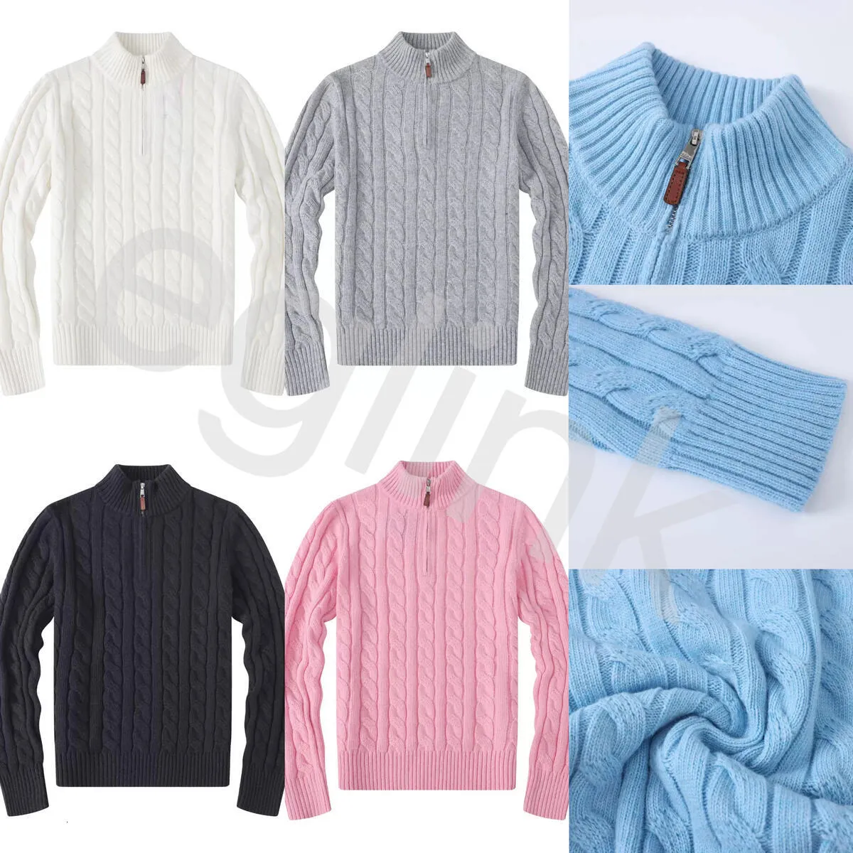 Designer Knit Polo Cable Sweater For Men And Women Half Zipper, Quarter ...