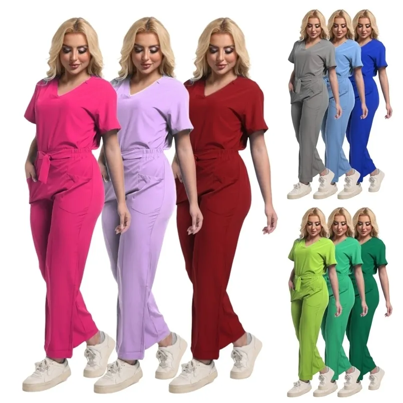 Colorful Clinical Scrub Top Peplum Pant Suit For Women Nurse Uniforms ...