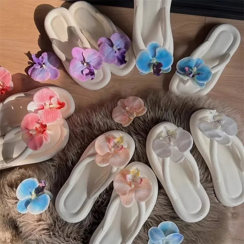 Floral Butterfly Orchid Flower Flip Flops Anti Slip PVC Moth Slipper ...