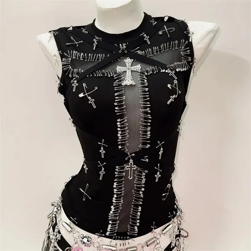 Y2K Crop Top Gothic Bustier Top Vintage Cross Tank Tops - Y2K Fashion ...