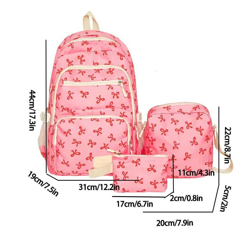 Korean Fashion Bow Print Women's Backpack Lightweight Simple Student ...