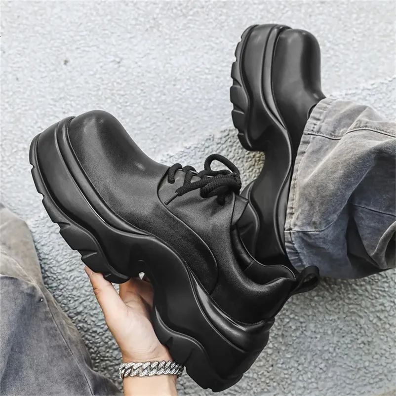 Bulk Platform Genuine Leather Mens Casual Shoes Thick Bottom Sneakers ...