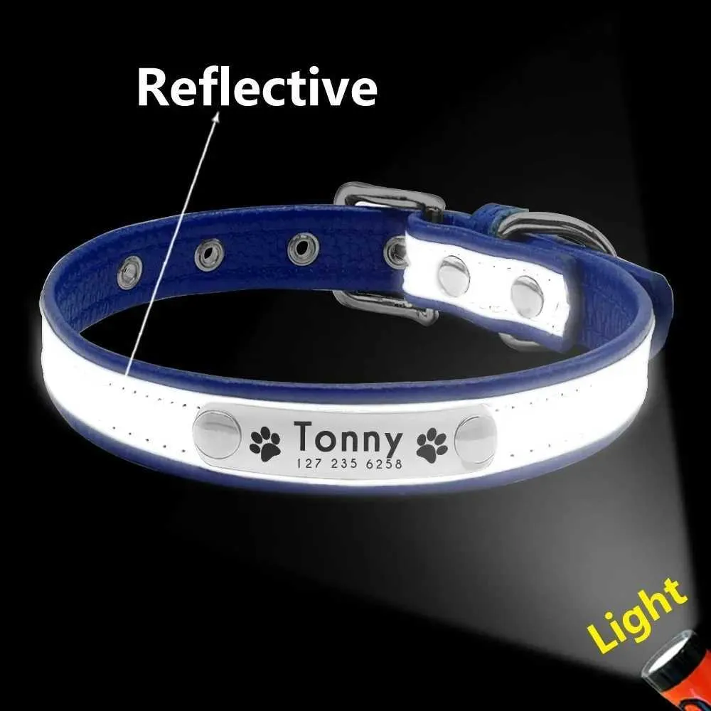Custom Reflective Pet Collar with Engraved Nameplate ID Tag, Adjustable ...