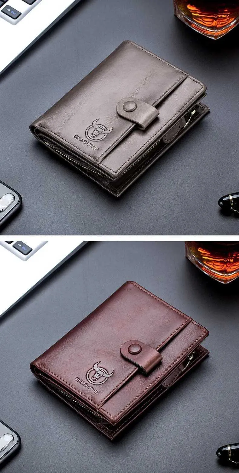 Bullcaptain RFID Men's Leather Wallet with Coin Purse, Zipper Card ...