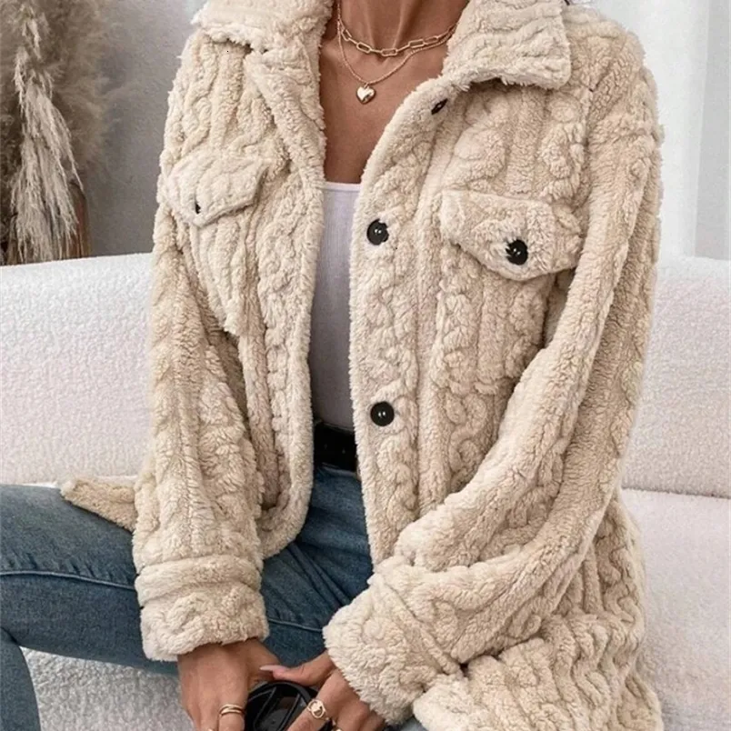 Elegant Cable Texture Button Teddy Jacket - Women's Casual Clothing ...