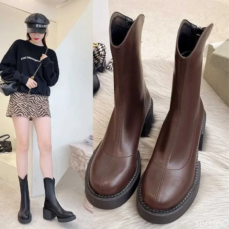 Coarse Heeled Thick Soled Short Boots For Women Winter New Versatile ...