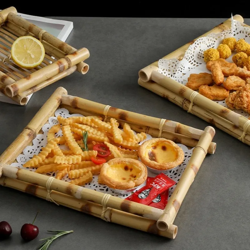 Bamboo Dinnerware Serving Plate Natural Bamboo Dessert Tableware ...