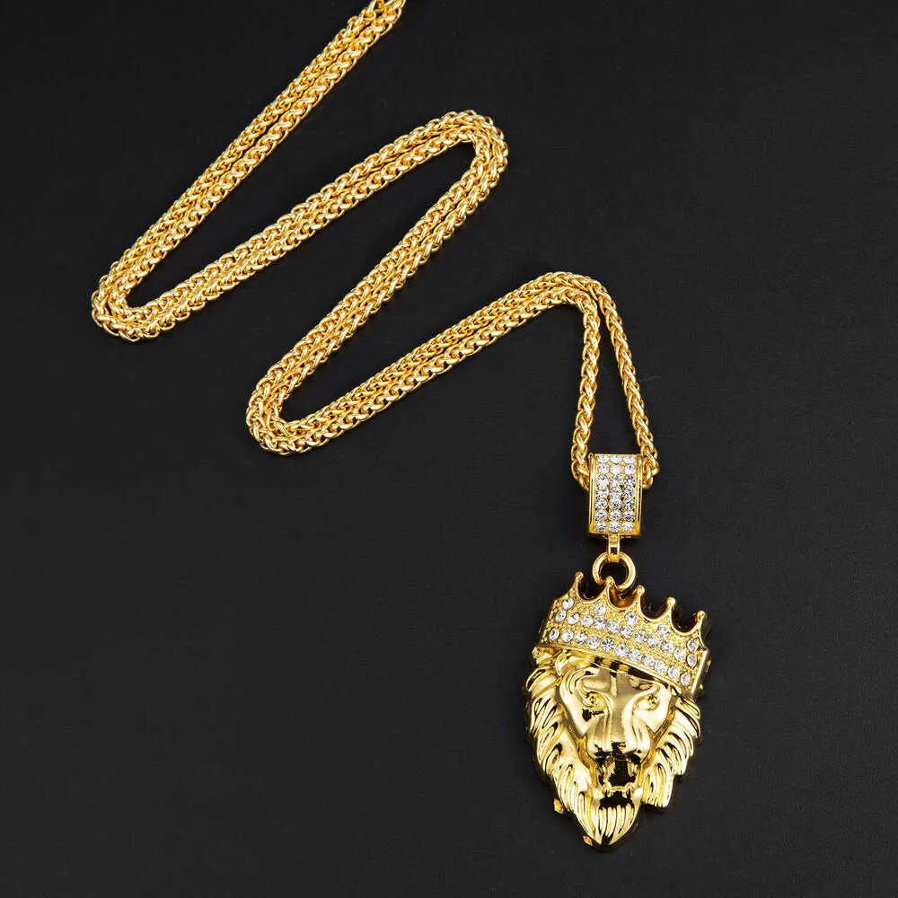 Chaopai Crown Lion Head Men's Necklace with 14K Gold Plated Rope Chain ...