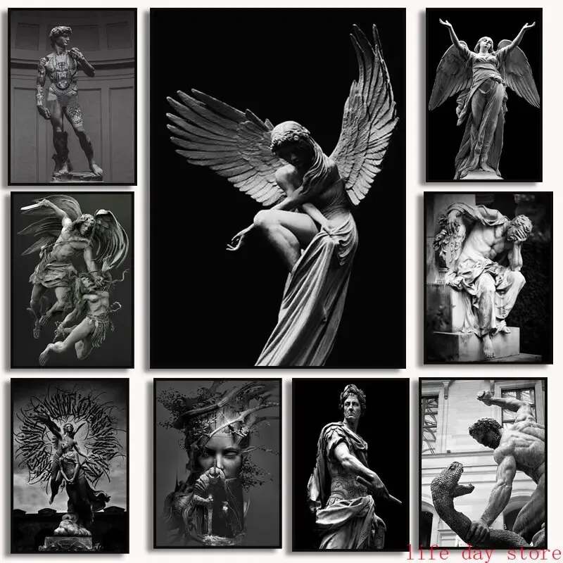 Vintage Greek Mythology David Art Nouveau Posters Sculpture Wings ...