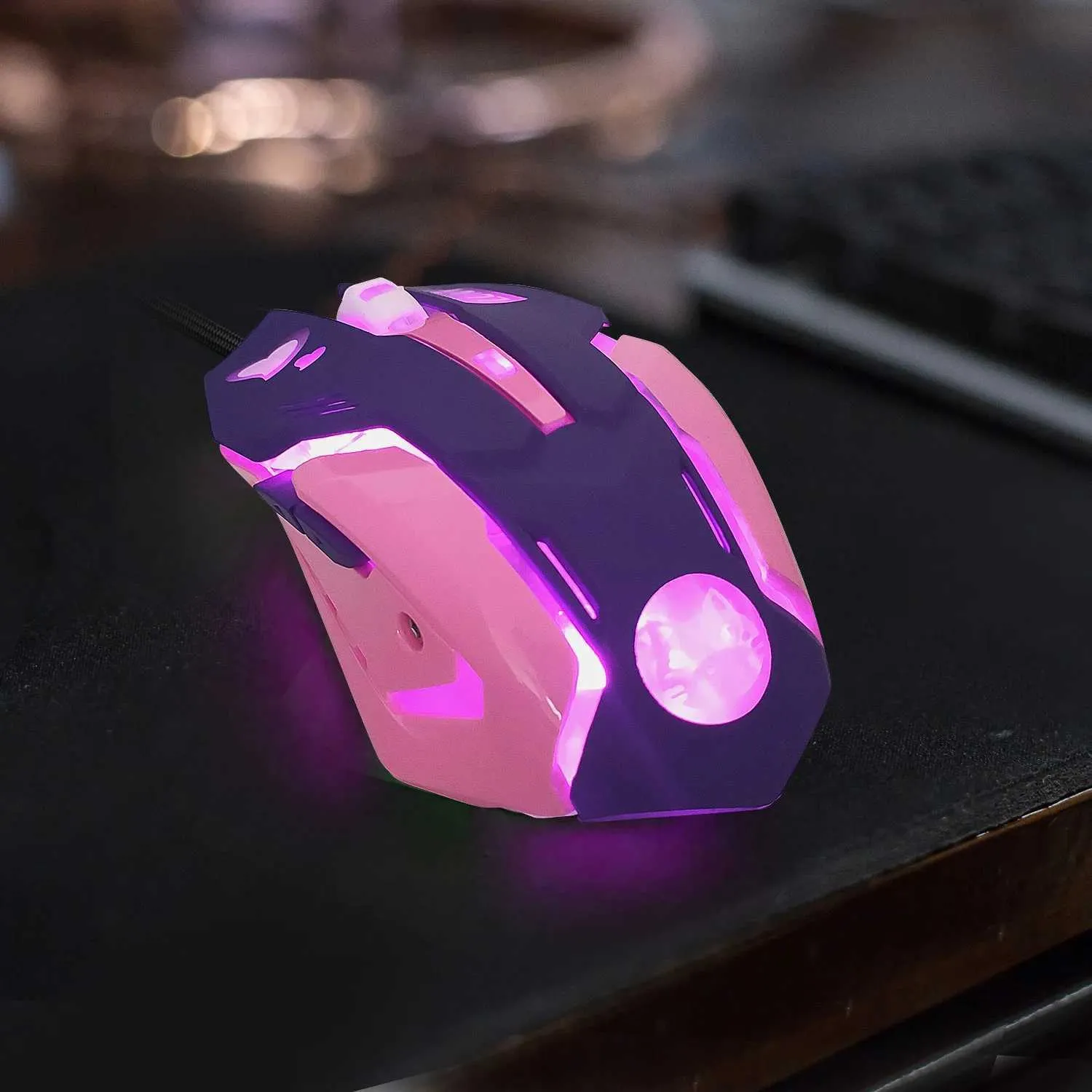 Silent Pink & Purple Glowing Mouse - Cute Animated Wired Mouse, High ...