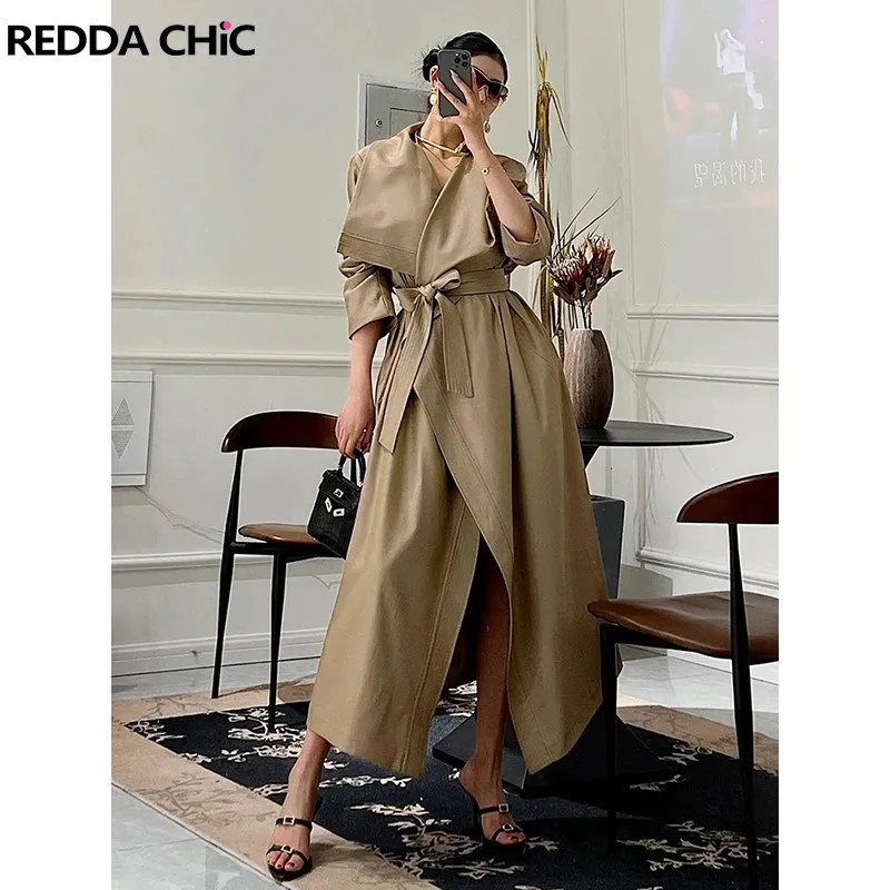 REDDACHiC Elegant Long Tan Trench Coat Womens For Women Wrap Around ...