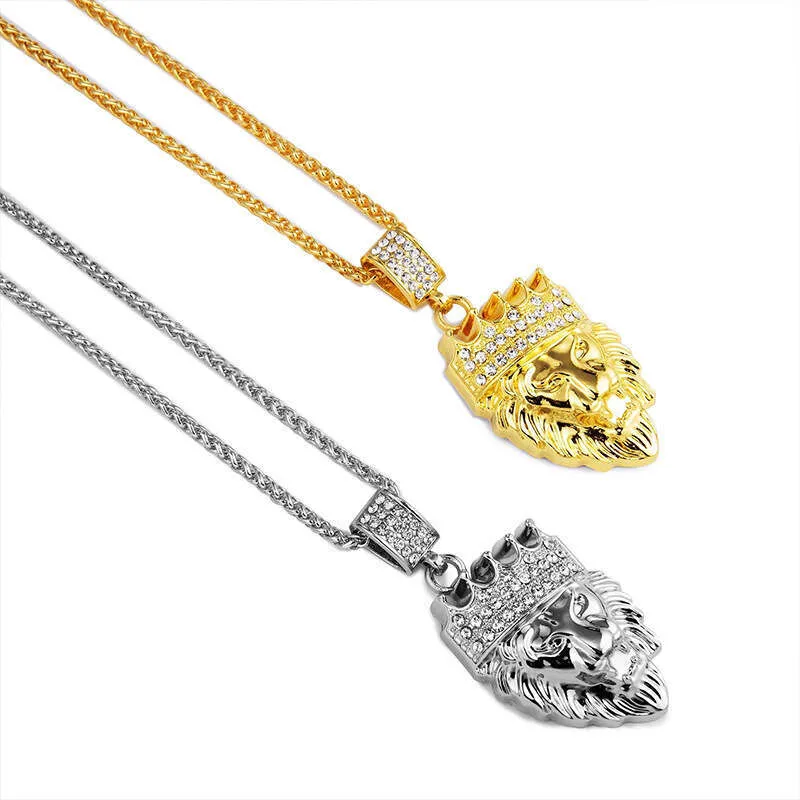 Chaopai Crown Lion Head Men's Necklace with 14K Gold Plated Rope Chain ...