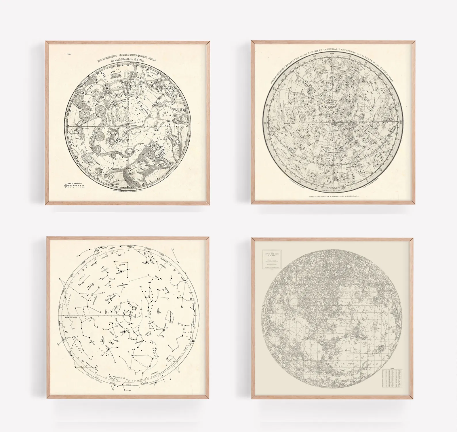 Antique Moon Zodiac Sign, Star Map, Lunar Chart Poster HD Printed ...