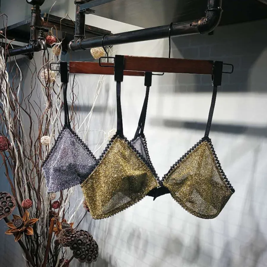Ultra-Thin Triangle Cup Bra & Underwear Set - Gold & Silver - Sexy ...