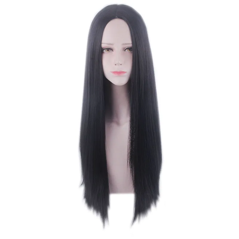 80cm Anime Basic Long Straight Black Long Black Cosplay Wig For Women ...