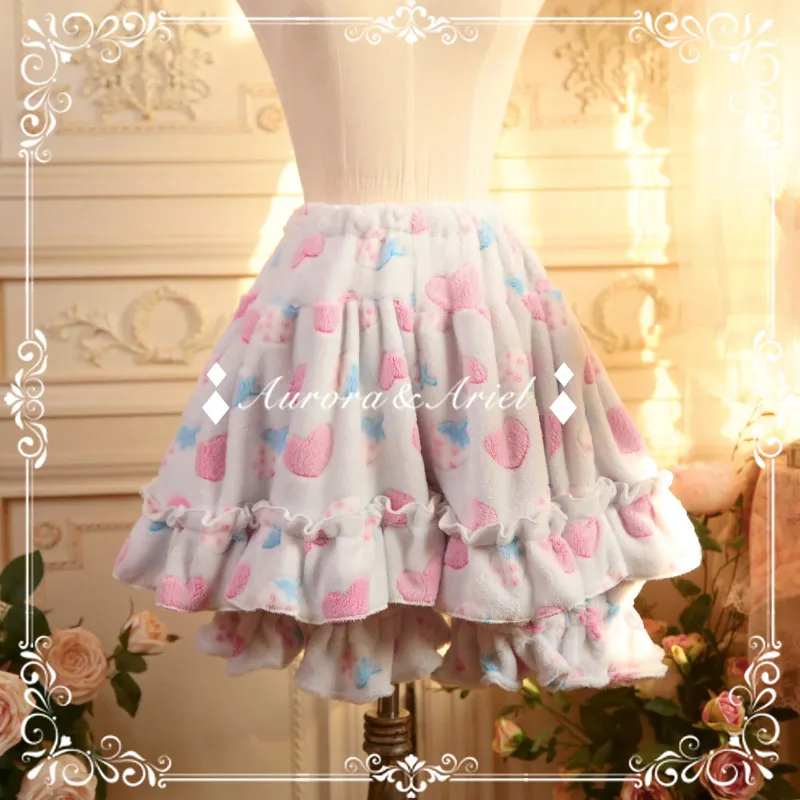 Kawaii Lolita Style Flannel Skirt Set with Strawberry Leggings - Shop ...