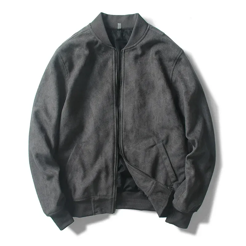 Oversized Suede Finish Polyester Bomber Jacket With Zipper Closure ...