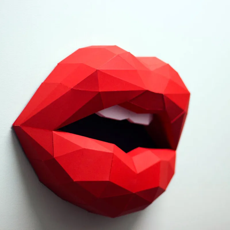 Red Lips Mouth 3D Paper Craft Model Wall Art Home Decor, Papier ...