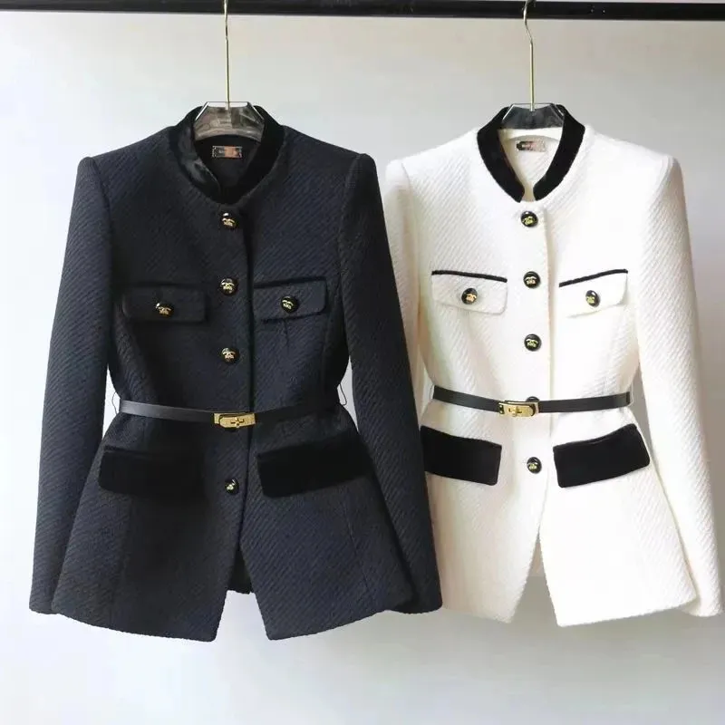 Lanjia Long Sleeve Acetate Blazer Jacket for Women with Zipper Closure ...