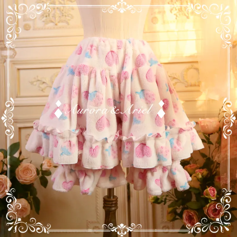 Kawaii Lolita Style Flannel Skirt Set with Strawberry Leggings - Shop ...