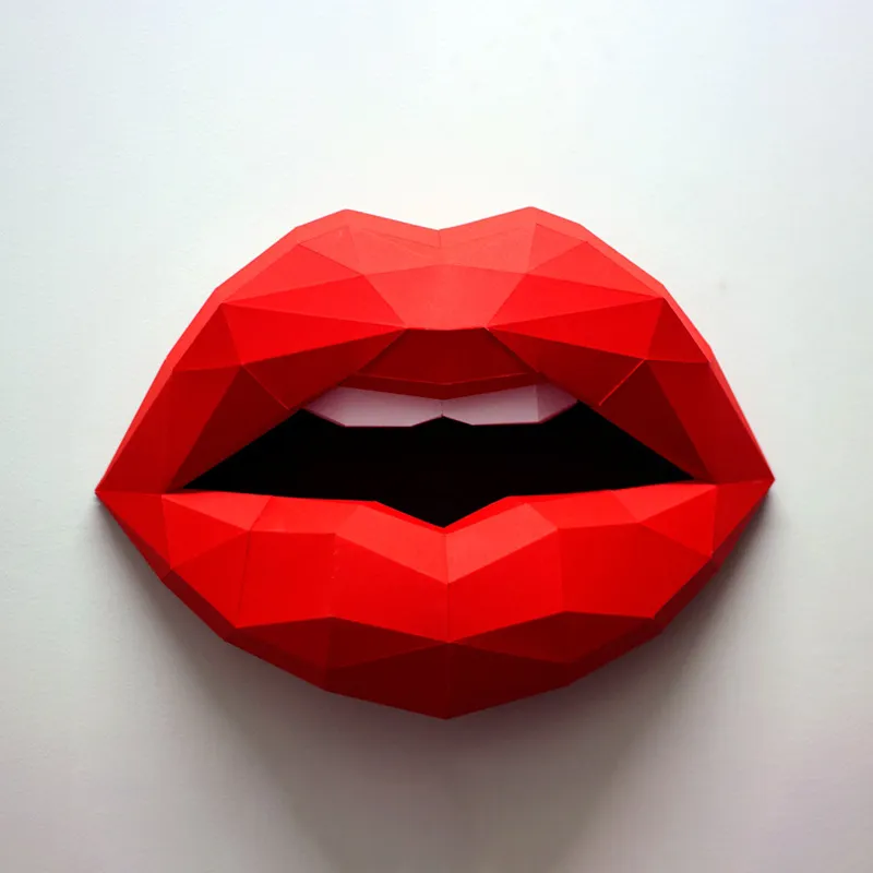 Red Lips Mouth 3D Paper Craft Model Wall Art Home Decor, Papier ...
