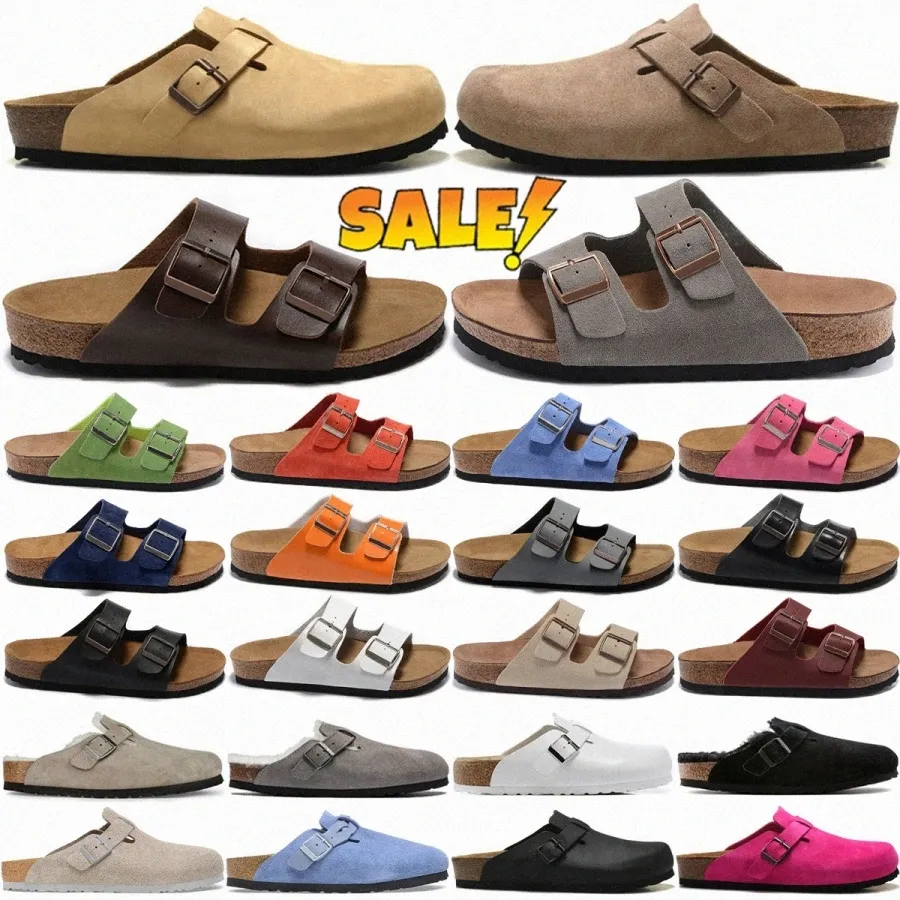 Designer Slide Sandals Womens Suede Clog: Taupe Brown Footbed Slides ...