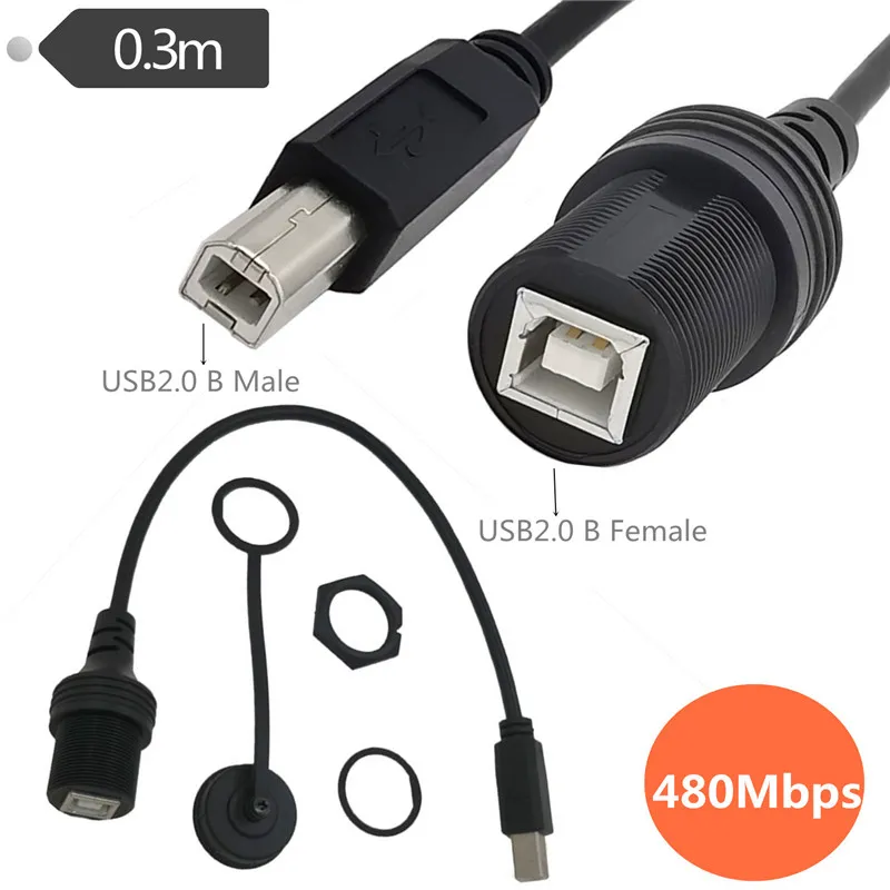 USB Extension Cable: Waterproof Type B Male To Female Flush Mount Dual ...