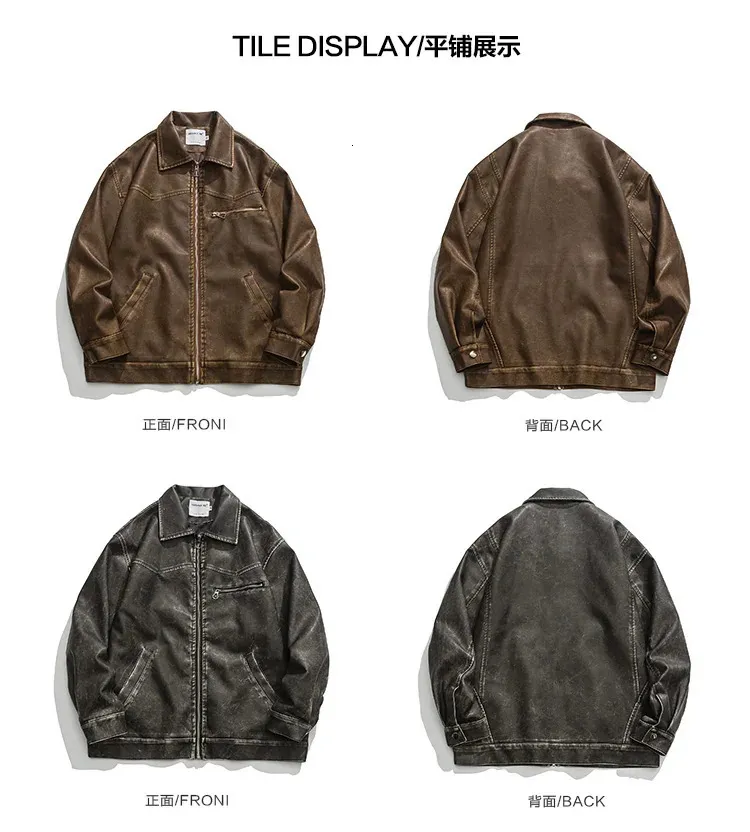 American Vintage Washed Leather Motorcycle Bomber Jacket: Men's Autumn ...