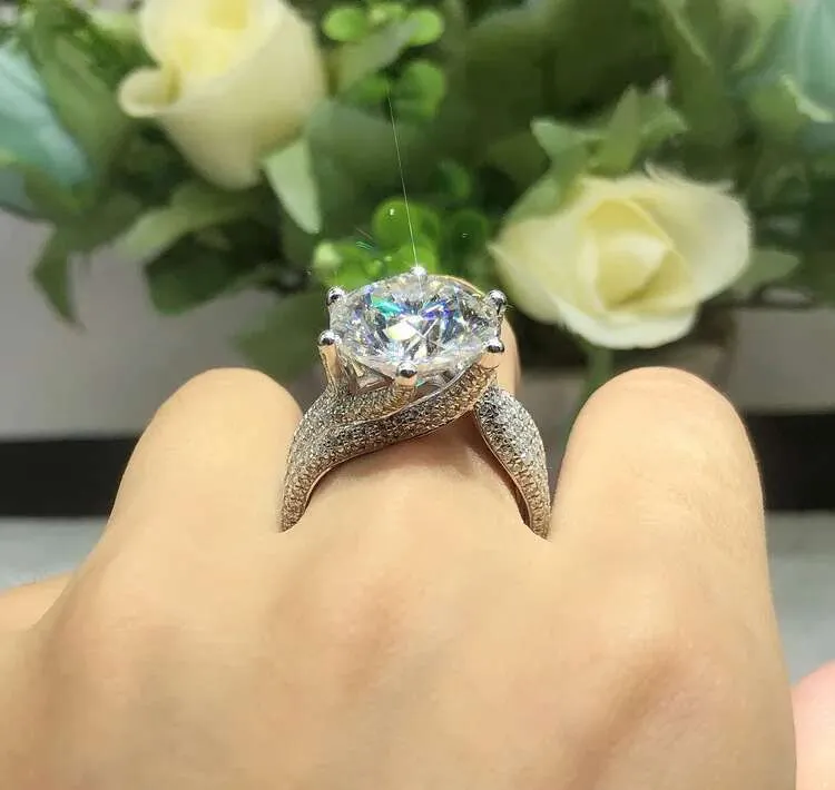 J Six-claw Green Cubic Zirconia Rings for Women Silver-Plated Copper Bridal Wedding Bands ...