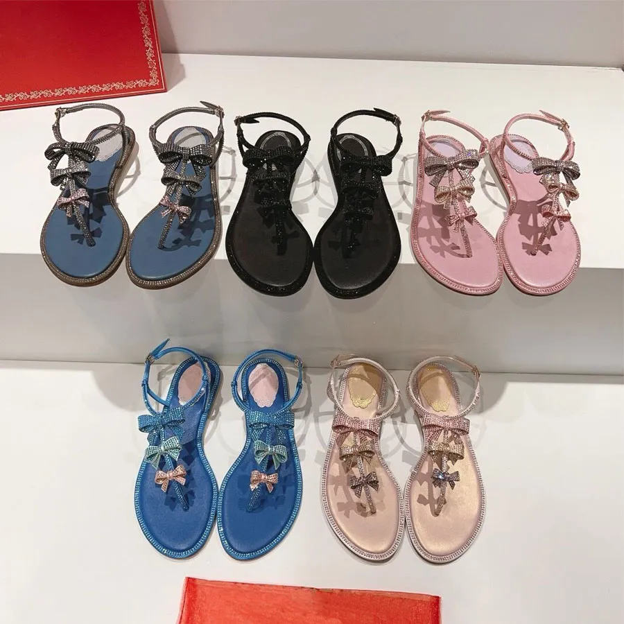 Top Quality Women's Luxury Designer Flat Sandals with Bow and Crystal ...