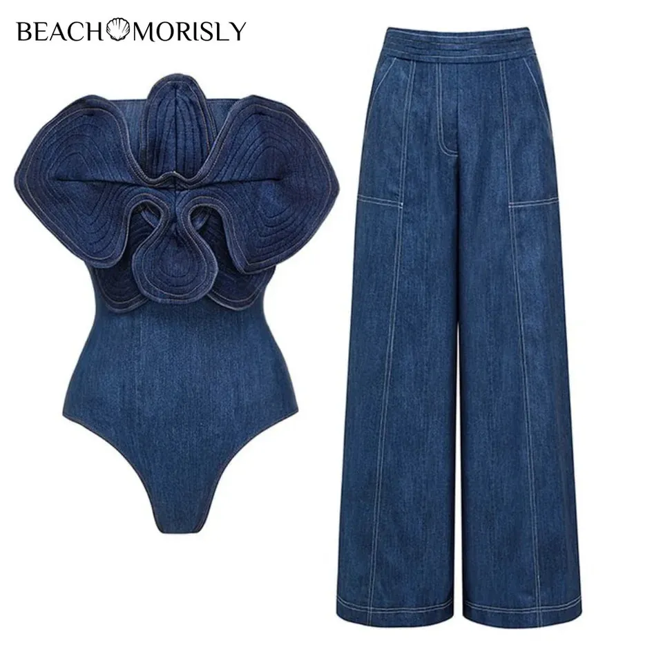 BEACHOMORISLY Off Shoulder Denim Bikini Set With 3D... From Domainstore ...